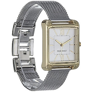Nine West Women's Japanese Quartz Dress Watch with Stainless Steel Strap, Silver, 18 (Model: NW/2091SVTT)