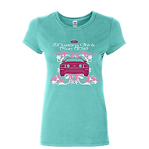 Ford Mustang Girls Run Wild Women's T-Shirt Pink American Muscle Car Shirt Light Blue X-Large