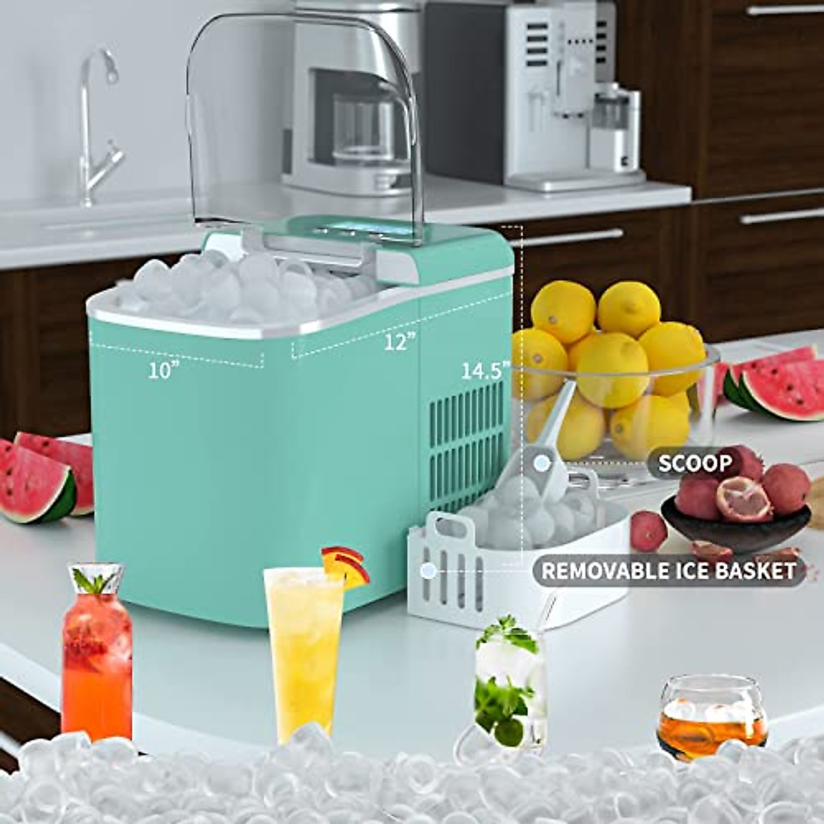 ARLIME Portable Ice Maker Machine with Self-Cleaning, 26Lbs/24H Ice Cube Maker, 9 Ice Cubes S/L Ready in 6 Mins, Small Cube with Ice Scoop and Basket, for Home/Kitchen/Office/Bar/RV(Gray)