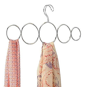 InterDesign Classico Scarf Closet Organizer Hanger, No Snag Storage for Scarves, Ties, Belts, Shawls, Pashminas, Accessories - 5 Loops, Chrome