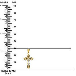 Diamond2Deal Gift for Mothers Day 14k Gold Two-tone Small Lacey-edged INRI Religious Crucifix Cross Pendant Fine Jewelry for Women (L- 29 mm, W- 14 mm)