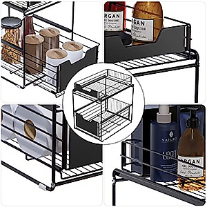 DOLALIKE Pull Out Under Sink Cabinets Organizer, Stackable 2 Tire Sliding Countertop Organizer, Under Sink Storage Drawer Shelf for Kitchen (Black)