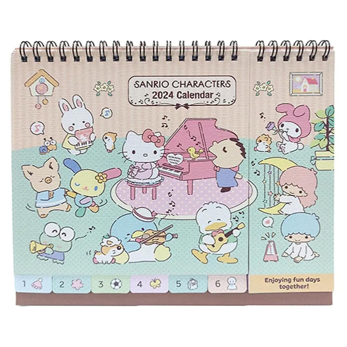 2024 Kawaii Kitty Cat & Friends Mix Characters Monthly Yearly Desktop Calendar