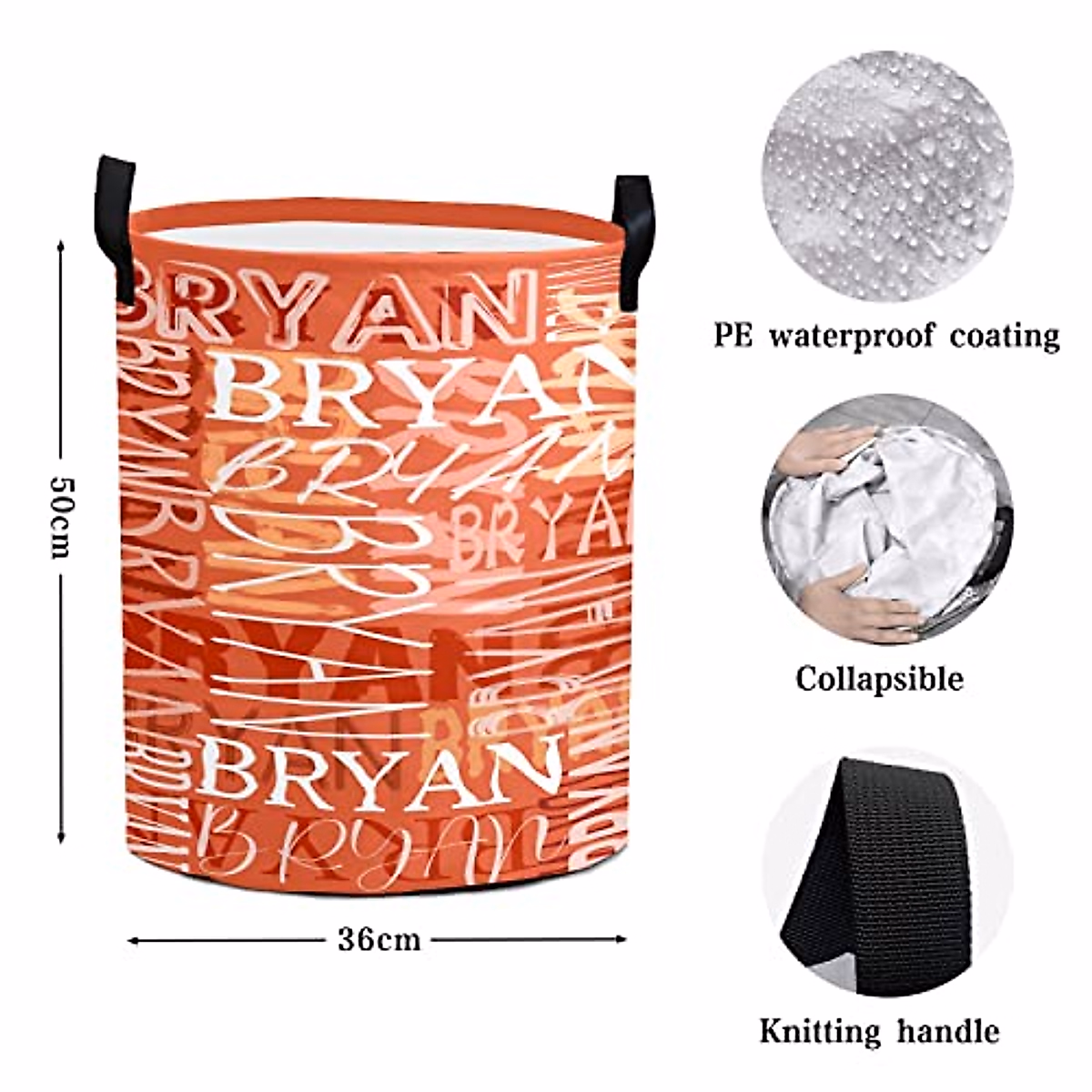 Custom Laundry Basket Personalized Collapsible Laundry Hamper with Name Customized Dirty Clothes Storage Basket with Handle for Bedroom (Name Orange)