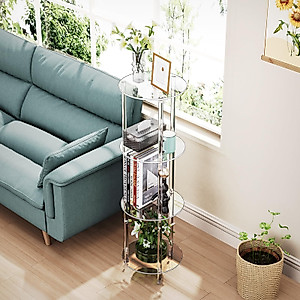 Bkemiy Clear Round Acrylic Side Table for Small Spaces, 11.81" L x 11.81" W x 38.7" H, 4 Tier Small Modern Drink End Table Nightstand, Minimalist Bedside Table for Living Room, Bedroom, Bathroom