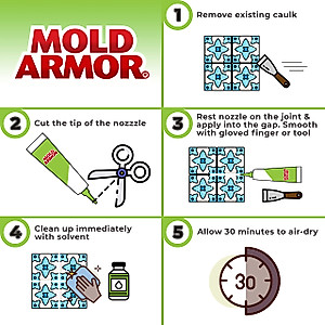 MOLD ARMOR 100% Silicone Mold Free Caulk & Sealant (White), 5.5 Oz.