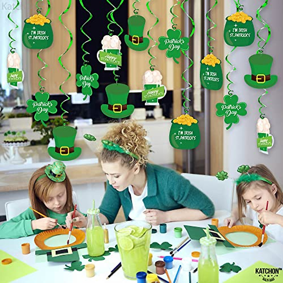 St Patricks Day Hanging Swirls Decorations - 30 Pieces, No DIY | Saint Patricks Day Hanging Decor | St Patricks Day Decorations Classroom, Shamrock Decorations, St Patricks Bulletin Board Decorations