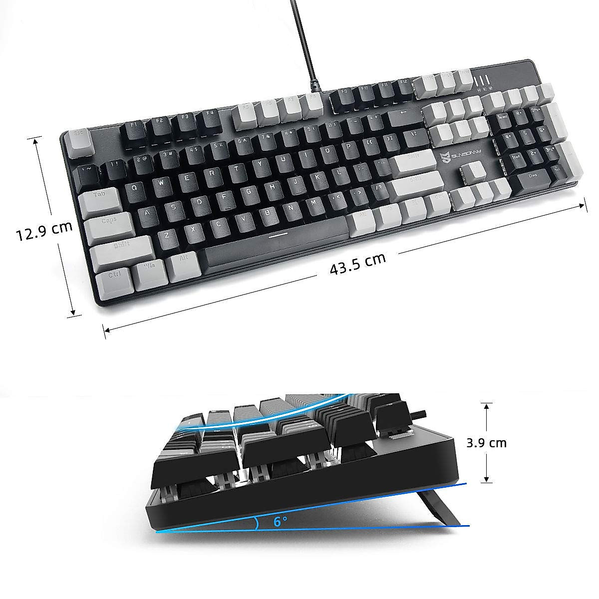 Mechanical Keyboard Gaming Keyboard | Black Switch, Black Grey Color & White Backlit Keyboard | 104 Keys US Layout | Wired Gaming Keyboard | Hot Swappable Mechanical Keyboard, PC Gaming Keyboard