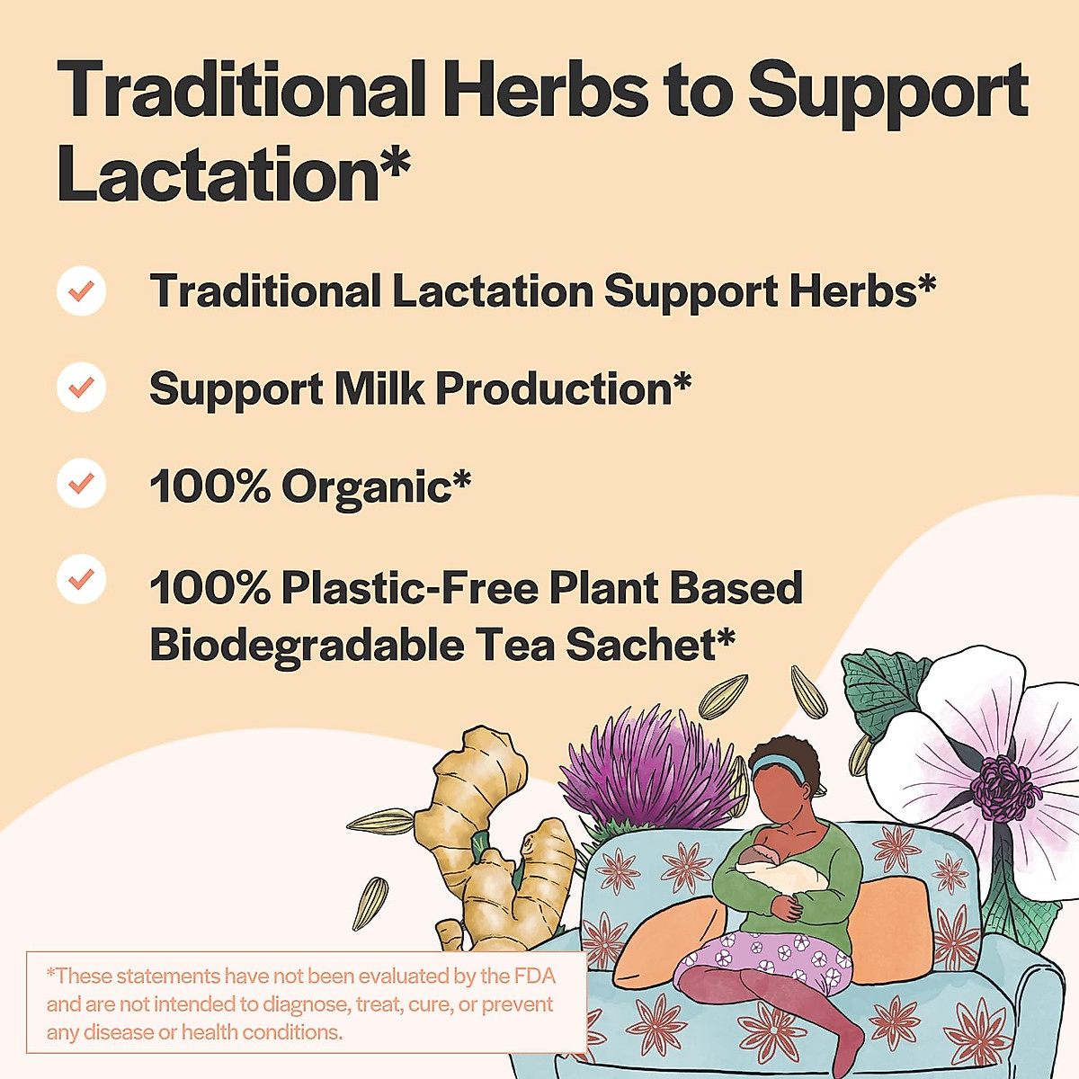Lactation Support Tea w Fennel Seed & Star Anise Seed | Breast Milk Supply Production Increase | Lactation Tea | Postpartum Tea | Breastfeeding Support | Nursing Tea | 15 Plastic Free Pyramid Sachet
