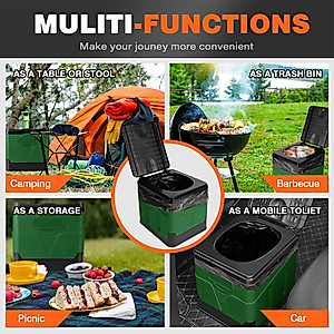 Portable toilet, portable folding toilet, folding toilet with cover, outdoor travel toilet, camping travel toilet (Green)
