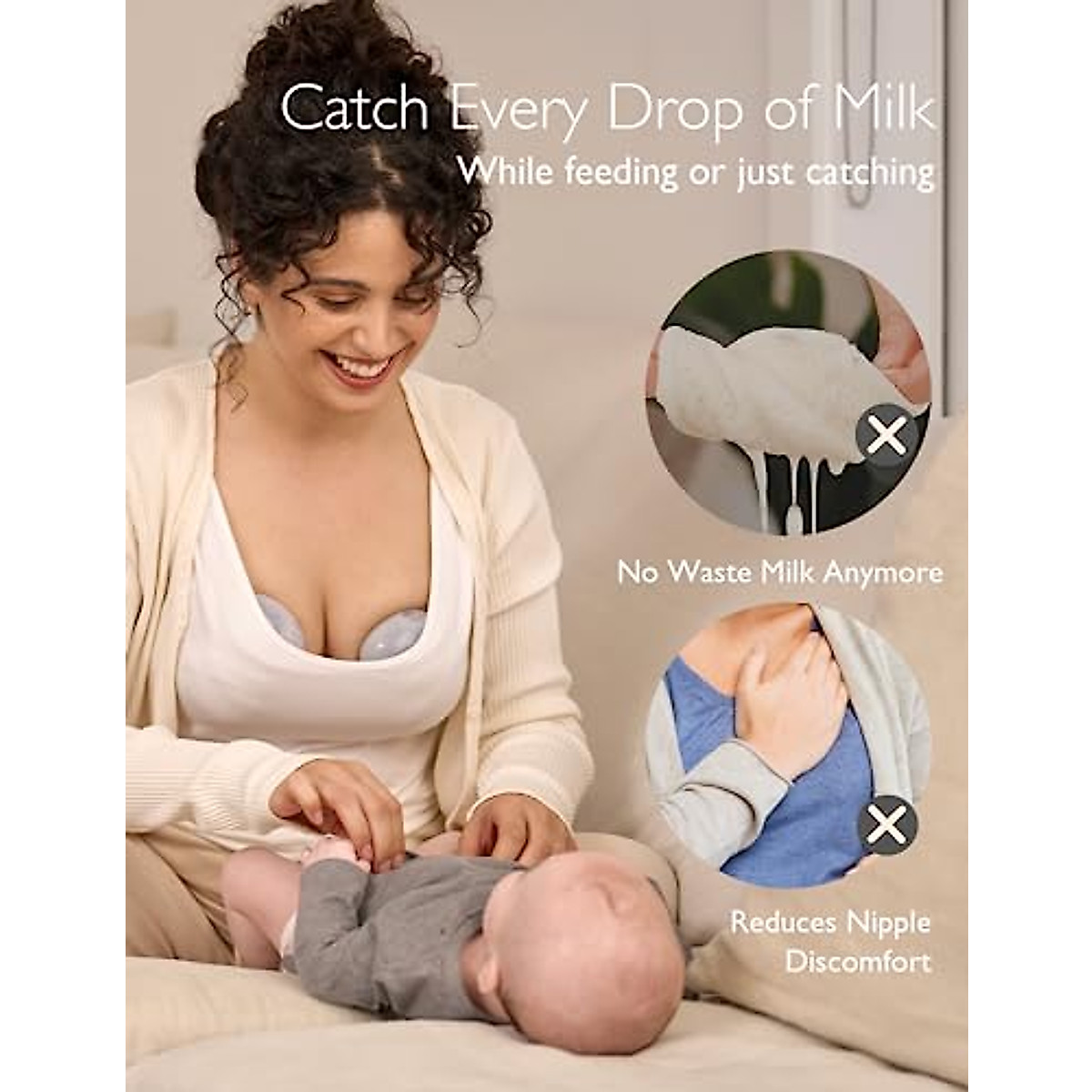 Momcozy Milk Collector for Breastmilk, Pea Breastfeeding Milk Catchers with Flange & Valve More Adsorption & Fit, Silicone Milk Collector Reusable Breast Milk Shells 2.5oz/75ml, 2 Pack