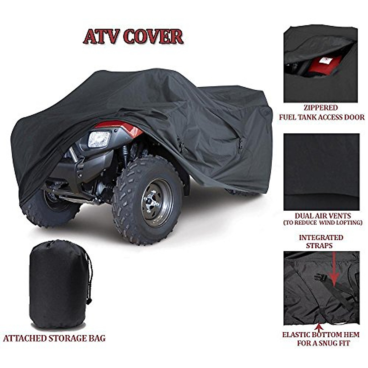 ATV Cover Compatible for by Size from 85"-95" L 46" W 45" H Quad 4 Wheeler All Terrain Vehicles Strong All Weather Protection.