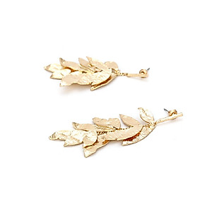 Golden Leaf Cluster Earrings for Women, Golden Leaf Chandelier Earrings, Gold Tree Leaf Statement Dangle Earrings Hypoallergenic, Cute Leaf Plant Drop Earrings, Flower Floral Leaf Bohemian Earrings
