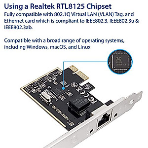 IO CREST 2.5 Gigabit Ethernet PCI Express PCI-E Network Interface Card 10/100/1000/25000 Mbps RJ45 LAN SI-PEX24059