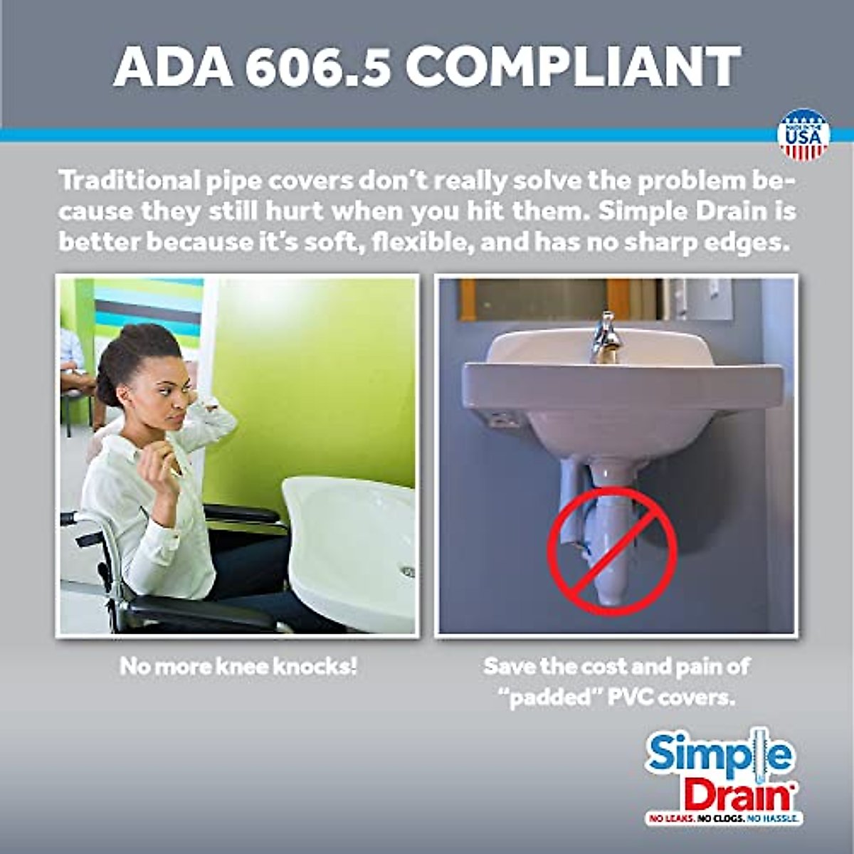 Simple Drain-Flexible Rubber P-Trap Fits 1 1/2" OD AND 1-1/4" OD Drain Inlets- For 11/2" Drain Outlet- Adjustable Simple Drain Trap