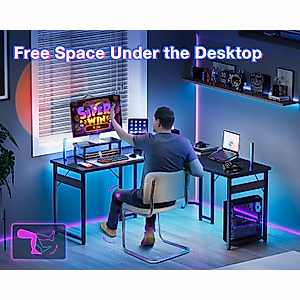 Casaottima 51 inch L Shaped Gaming Desk with Power Outlets and USB Port, Corner Desk Gaming Table with Monitor Stand for Home Office, Computer Desk for Small Space, Carbon Fiber Surface, Black