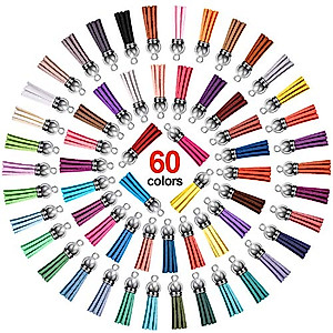 Duufin 300 Pieces Keychain Tassels Bulk Leather Tassels Pendant Colorful Keychain Tassel for DIY Craft Supplies, 60 Colors