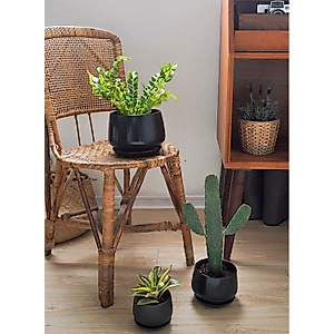 LE TAUCI Plant Pots, 4.1+5.1+6.5 inch, Set of 3, Ceramic Planters with Drainage Hole and Saucer, Indoor Flower Pot with Hole Mesh Pad, Gifts for Mom, Black