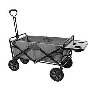 Mac Sports Collapsible Folding Outdoor Utility Wagon (Wagon with Side Table (Utility, Light Grey)