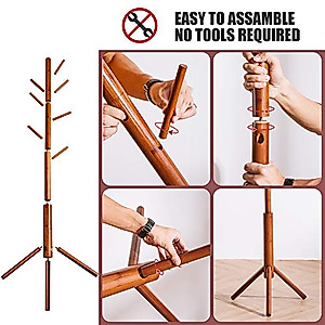 FILWH Premium Bamboo Coat Rack Tree with 8 Hooks, 3 Adjustable Sizes Free Standing Wooden Coat Rack, Super Easy Assembly Hallway, Entryway Coat Hanger Stand for Clothes Suits