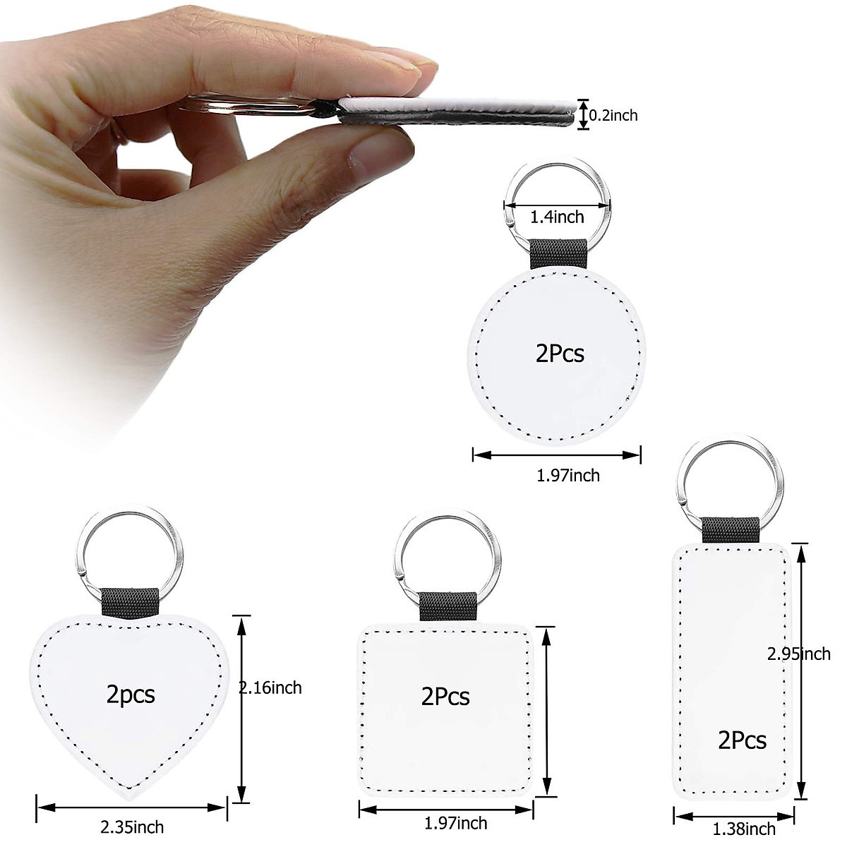 Arokimi Sublimation Keychains Blank,PU Leather Heat Transfer Keychain Keyring,8 Pcs,square