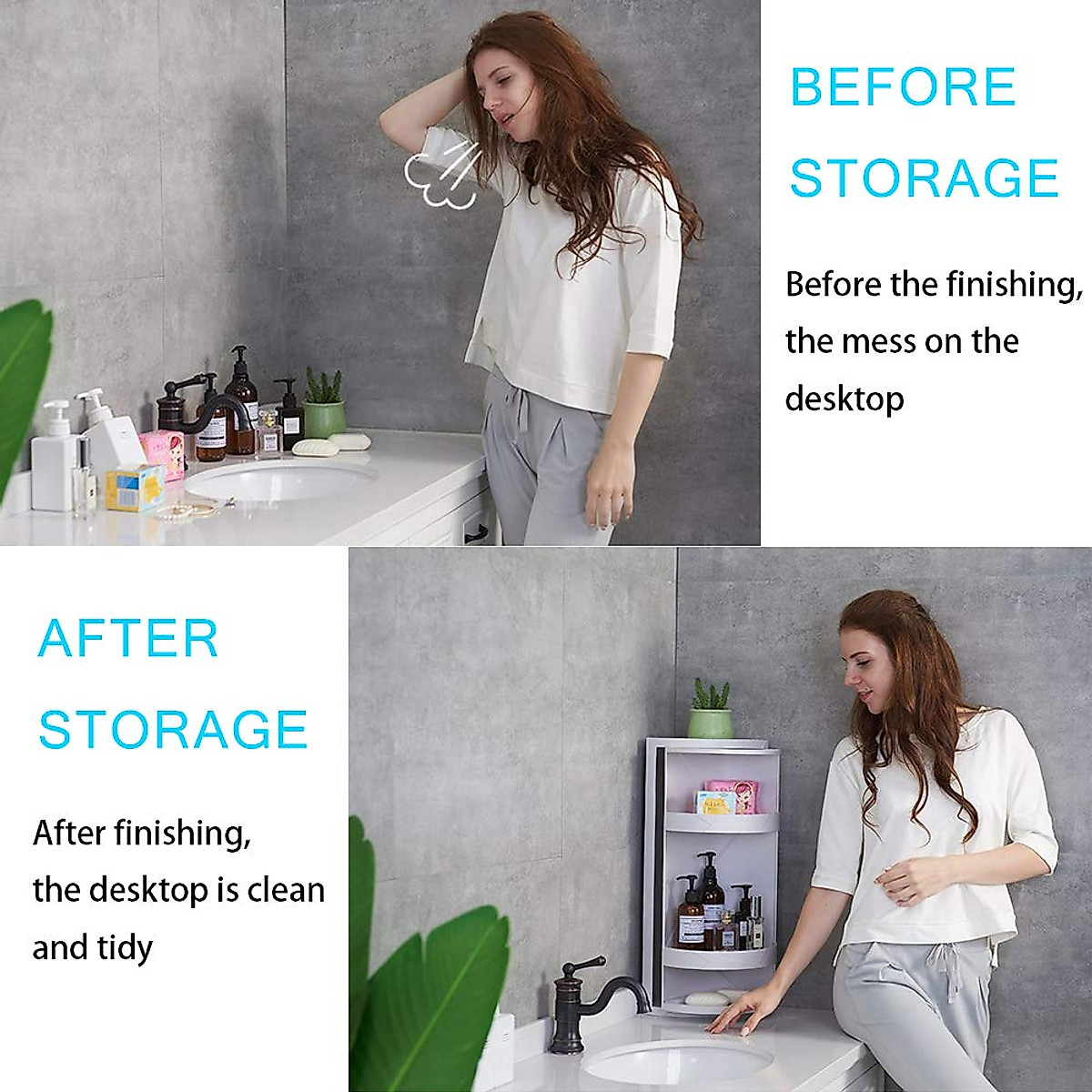 bretoes Multifunction Bathroom Kitchen Corner Locker Cosmetic Storage Rack Cabinet Storage Shelf Rotating Triangle Shelf