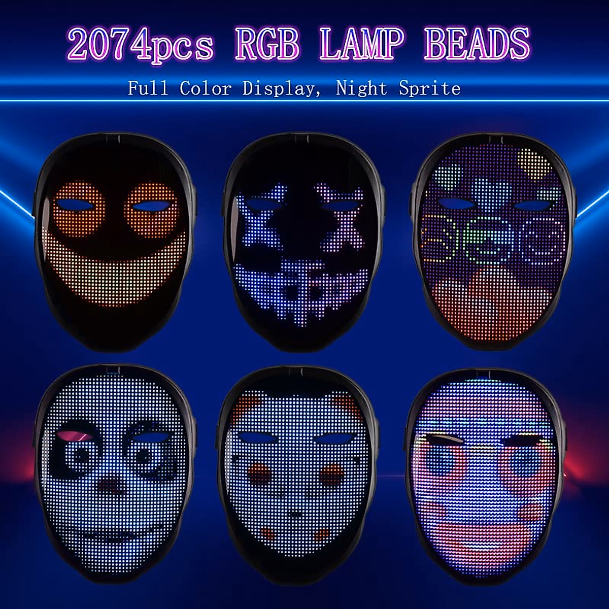 Led Mask With Programmable,Costume Bluetooth Face Mask, Light Up Scream Halloween Cosplay Masquerade For Adults(Rechargeable)