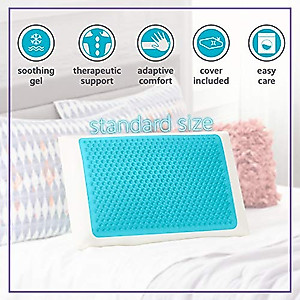 Comfort Revolution Blue Bubble Gel + Memory Foam Pillow, Standard (Pack of 1), White