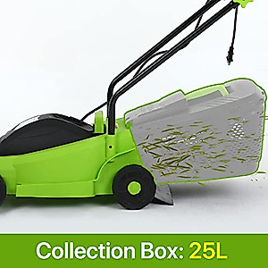 Electric Lawn Mower Corded Push Mower with 12 Amp, 13 Inch Lawnmower with 3 Adjustable Cutting Heights and Collection Box Included for Yard, Lawn and Garden Care