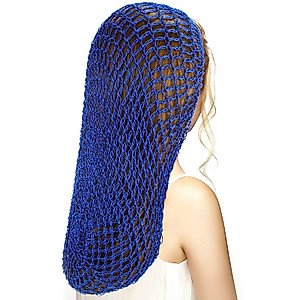 Waydress 3 Pcs Mesh Crochet Hair Net Rayon Knit Snood Hat Cover 20 Inch Crocheted Sleeping Cap for Women Long Hair Curly Hair(Black, Gray, Sapphire)