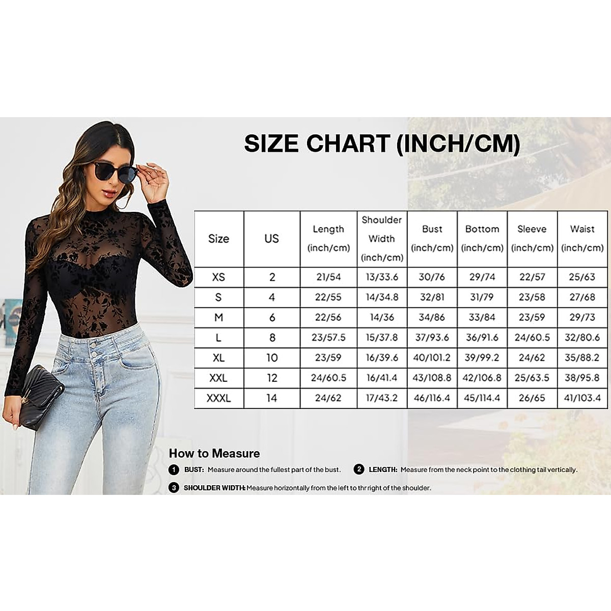 GAMISS Mesh Tops for Women Sheer Long Sleeve Mesh Tops Mock Neck Sexy Tops Black Floral L