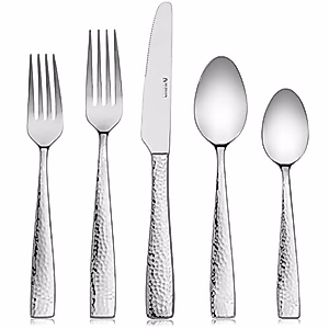 Hudson Essentials 40-Piece Hammered 18/10 Stainless Steel Silverware Cutlery Set, Utensil Flatware Service for 8 (40-Piece Set)