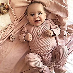 Ely’s & Co. Jersey Swaddle Blanket, Baby Beanie Hat and Bow Headband Set Jersey Cotton Set for Baby Girl – (Dusty Rose)