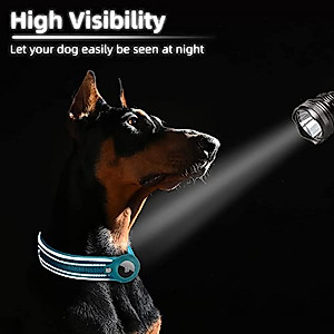 Reflective AirTag Dog Collar, FEEYAR Padded Apple Air Tag Dog Collar, Heavy Duty Dog Collar with AirTag Holder Case, Adjustable Air Tag Accessories Pet Collar for Small Medium Large Dogs