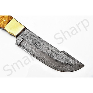 Smart & Sharp Custom Handmade Damascus Steel Hunting Knife/Skinning Knife AA-17235 (Beautiful Yellow & Brown Resin)