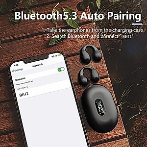 Wireless Earbuds,Wireless Open Ear Sport Headphones,Clip On Bluetooth Earbuds for Android iPhone,Air Conduction Headphones,Earring Bluetooth 5.3 Headset for Cycling,Running Workout,Running,Driving