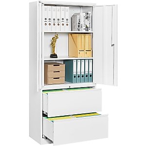 SISESOL Metal Storage Cabinet with Drawers, 71" File Cabinets for Home Office, Locking Steel Storage Cabinet with Doors and Shelves for Home, Office, Warehouse, Garage, School (White, 2 Drawers)