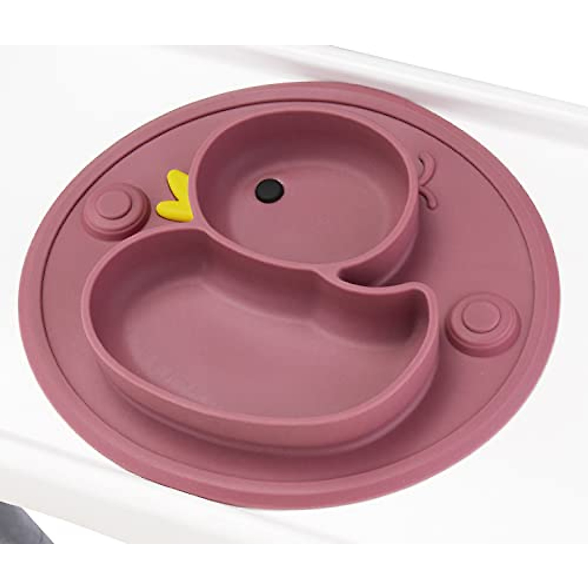 Baby Divided Plate Placemat Silicone- Portable Non Slip Child Feeding Suction Plate for Children Babies and Kids BPA Free Baby Dinner Plate Microwave Dishwasher Safe (Duck-Blush)