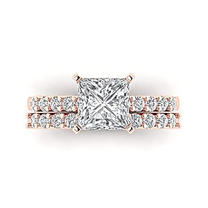 Clara Pucci 2.66 ct Princess Cut Genuine Lab Grown Diamond SI1-SI2 18K Rose Gold Engagement Wedding Bridal Set Ring band Set size 4