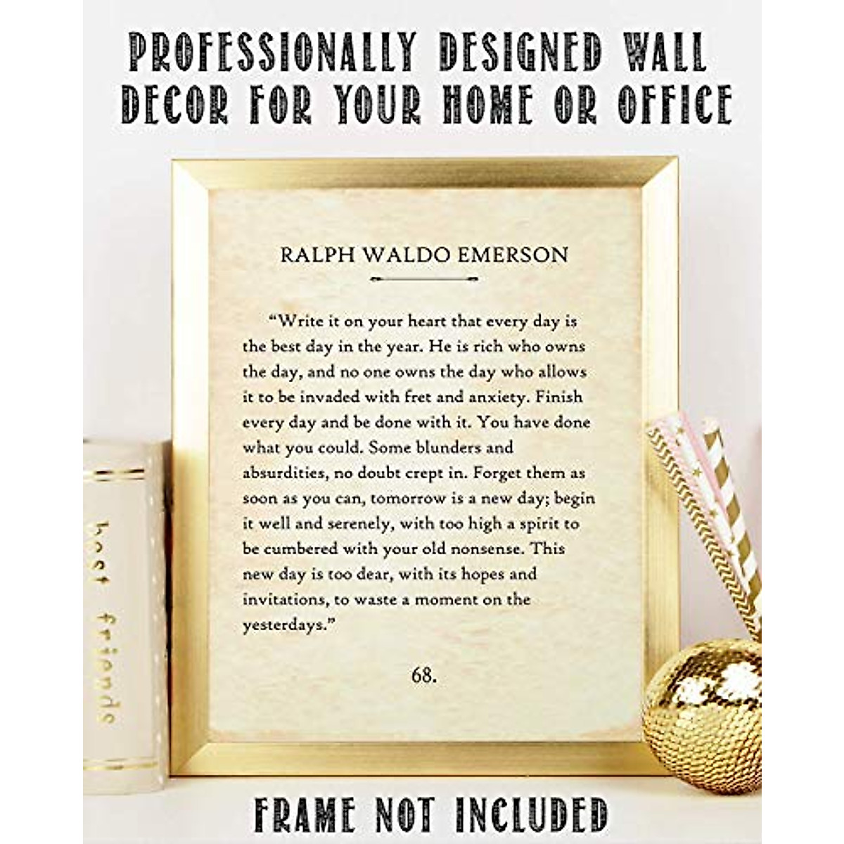 Ralph Waldo Emerson - Write It on Your Heart - Inspirational Quote Book Page Poster for Home and Office Decor, Wall Art for Motivation Inspiration, Book Lovers Gift, 11x14 Unframed Typography Print