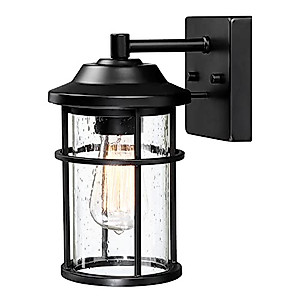 Outdoor Wall Lantern, Exterior Waterproof Wall Sconce Light Fixture, Anti-Rust Black Wall Mount Lighting with Seeded Glass Shade, E26 Socket Front Porch Lights for Outside, Modern House, Garage, Patio