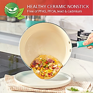 SUNHOUSE - Multifunction 12-Pieces PFOA-free Ceramic Cookware Set - Ceramic Induction Pots And Pans Set - Kitchen Cookware Sets Including 2 Saucepans, 2 Frying Pans, Stock Pot, Steamer and Saute Pan