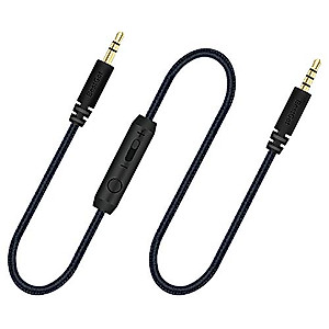 BESTGOT Audio Cable with Microphone Volume Control Aux Cord 3.5mm (4.3ft / 1.3m) for PS4 Controller, Headphones,Tablet,Computer, Laptop,Car,Mobile Phone and More (1-Pack Black)