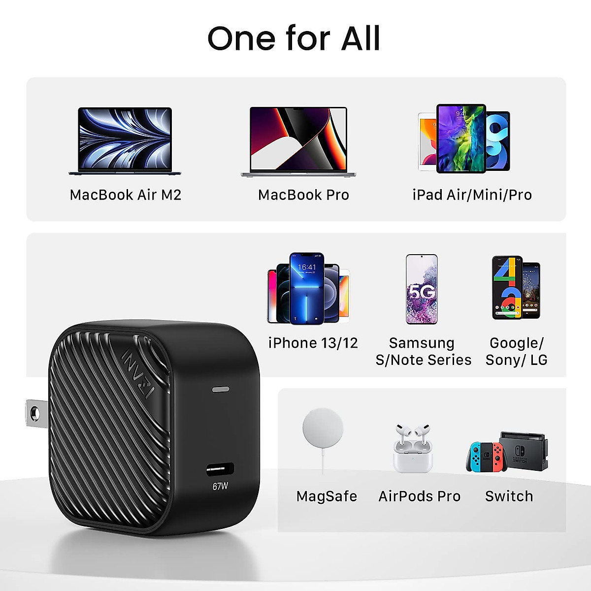 [Bundle] INVZI 67w GaN USB-C Charger and International Universal Travel Adapter Converter with UK, EU, AU Adapter