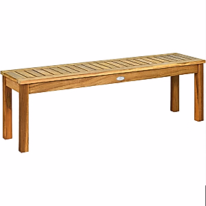 Tangkula 52 Inches Acacia Wood Outdoor Bench, Wood Bench for Dining Room Entryway Poolside Garden, Patio Backless Dining Bench with Slatted Seat, Ideal for Outdoors & Indoors