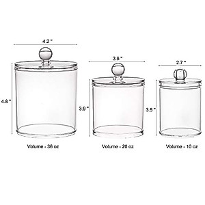 Tbestmax 10/20/36 Oz Cotton Swab/Ball/Pad Holder, Qtip Apothecary Jar Clear Bathroom Containers Dispenser Clear Lids for Storage 3 Set