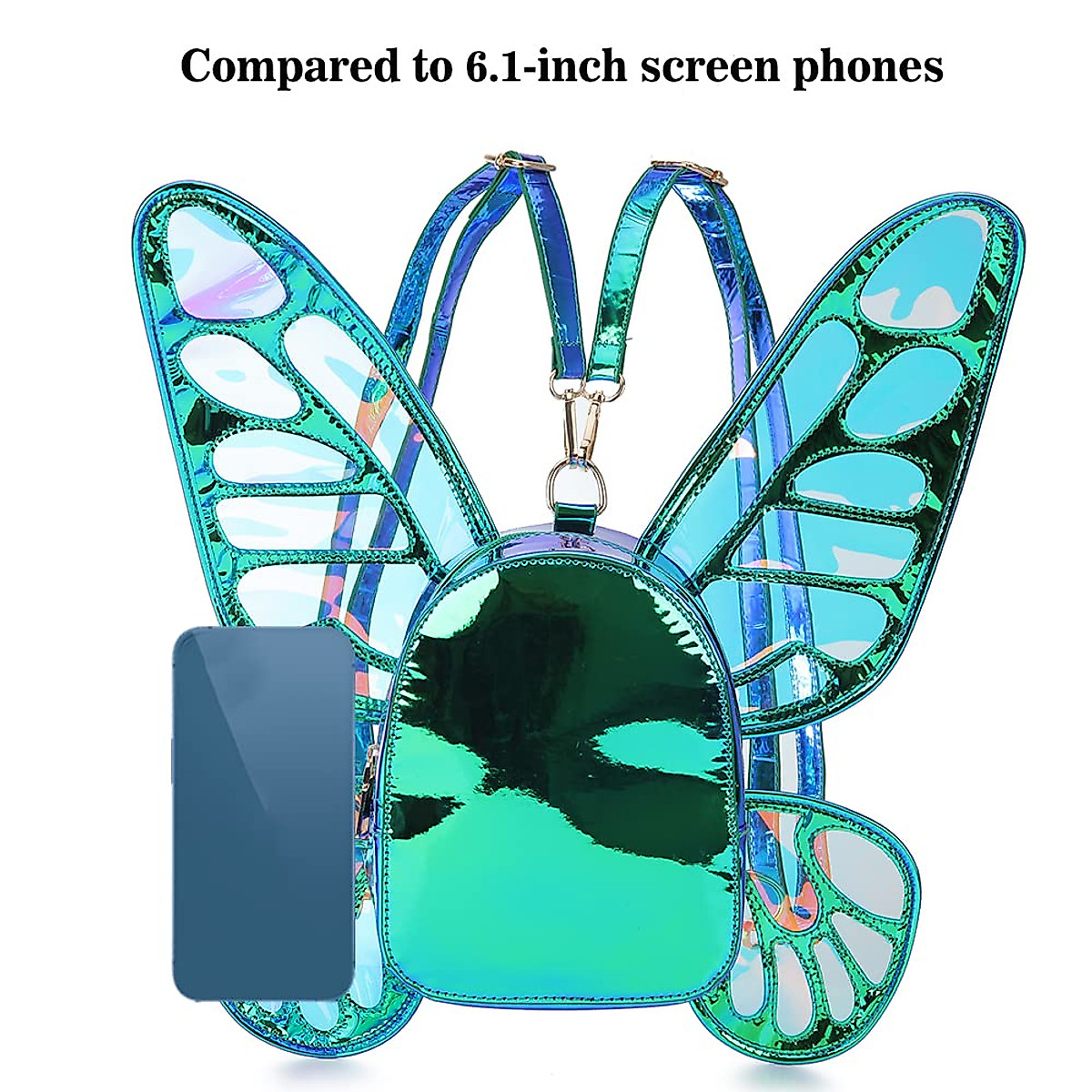 ENJOININ Women's Laser Holographic Backpack Butterfly Angel Wings Casual Daypack Shoulder Bag