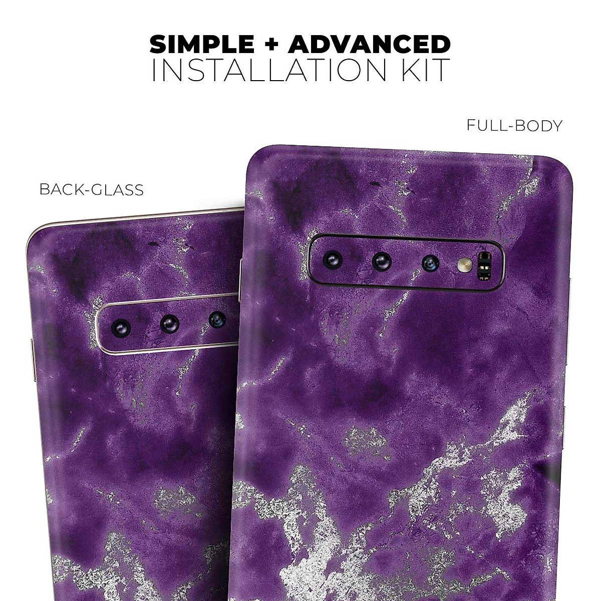 DesignSkinz Purple Marble & Digital Silver Foil V5 Protective Vinyl Decal Wrap Skin Cover Compatible with The Samsung Galaxy S20 (Screen Trim & Back Glass Skin)