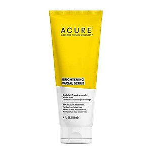 Acure Brightening Facial Scrub - 4 Fl Oz - All Skin Types, Sea Kelp & French Green Clay - Softens, Detoxifies and Cleanses
