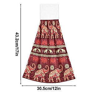 2 Pack Red Mandala Elephants Hand Towel with Loop Tribe Indian Soft Quality Hanging Tie Towels for Kitchen Bathroom Absorbent Washcloth